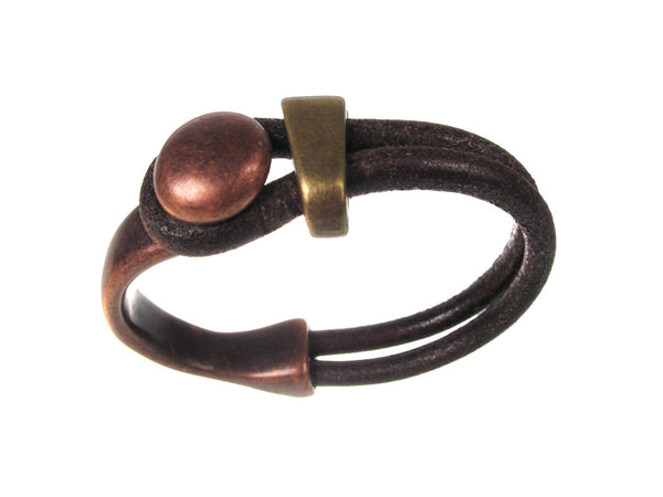 Mixed Metal Lasso Knob & Slide Cord Leather Bracelet - Erica Zap Designs